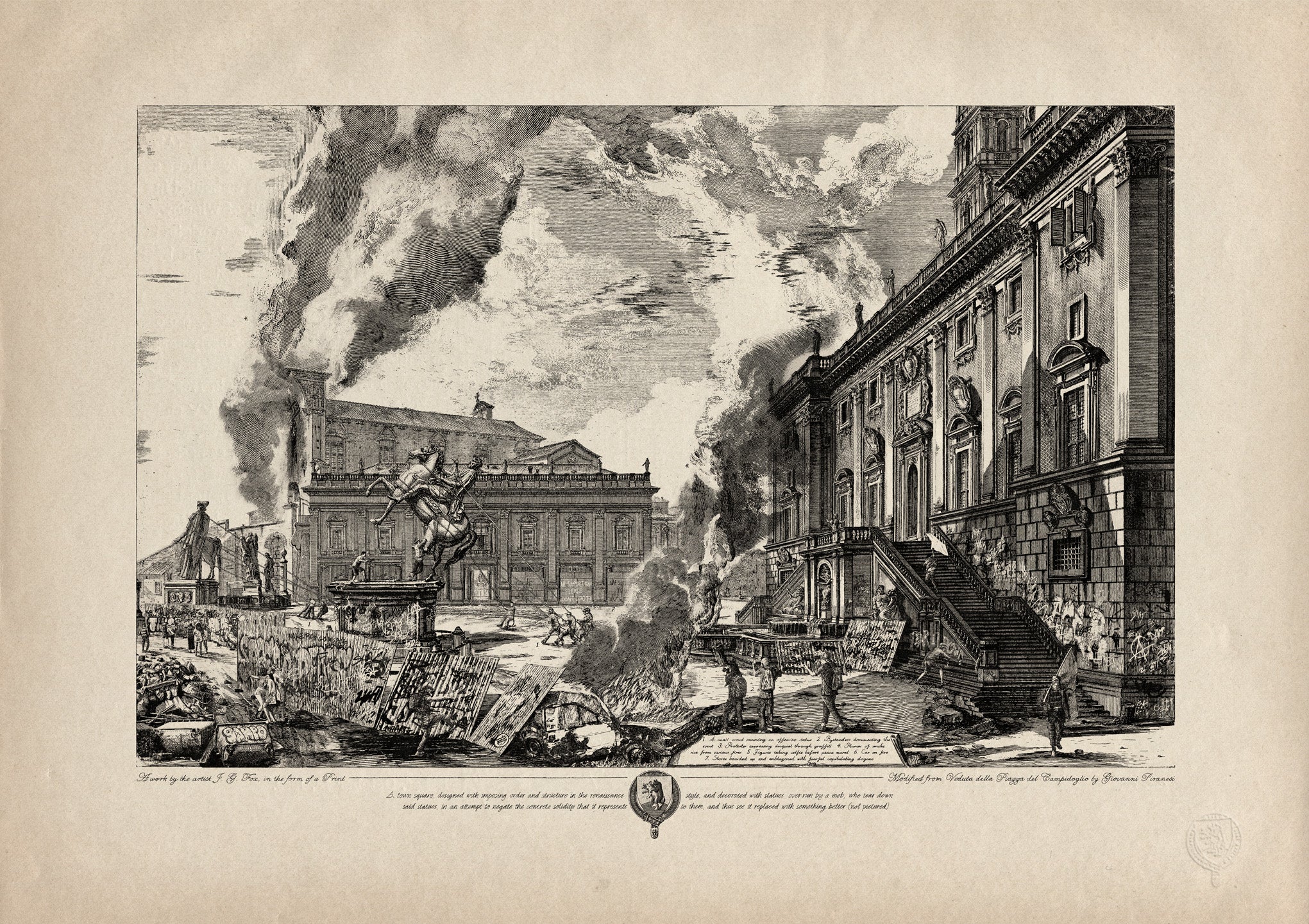 Square with Falling Statues – JGFox.art